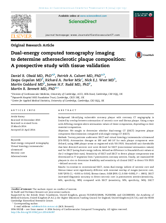 (PDF) Dual energy computed tomography imaging to determine atherosclerotic plaque composition ...