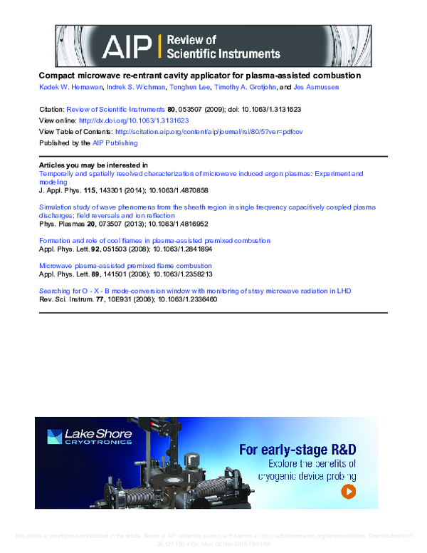 (PDF) Compact microwave re-entrant cavity applicator for plasma ...