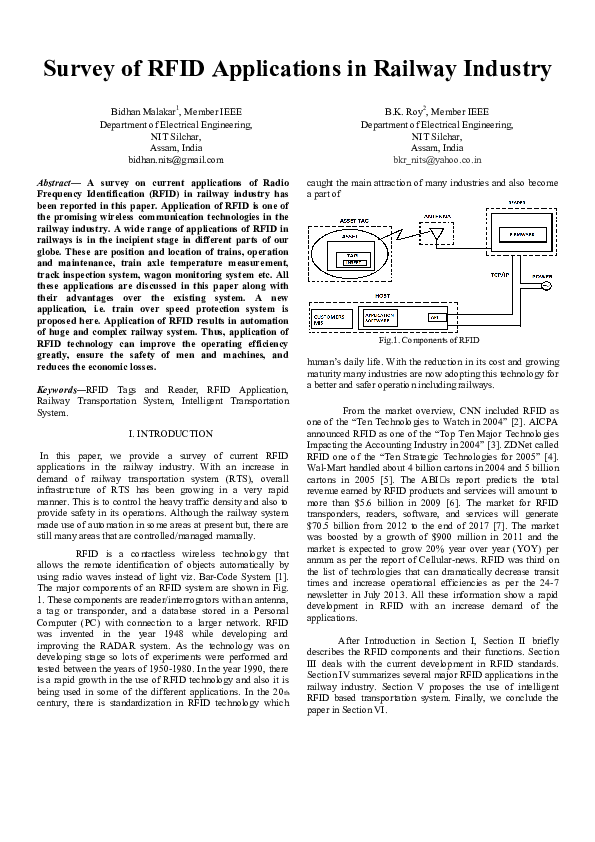 (PDF) Survey of RFID Applications in Railway Industry