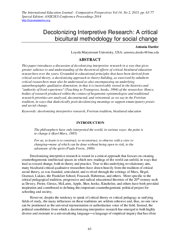 Decolonizing Interpretive Research: A Bicultural Methodology for Social ...