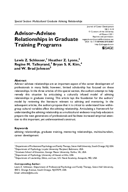 (PDF) Advisor-Advisee Relationships in Graduate Training Programs