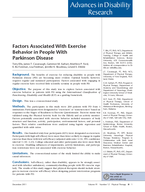 (PDF) Factors Associated With Exercise Behavior in People With ...