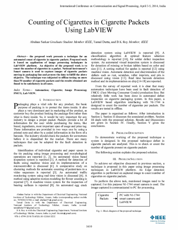 (PDF) Counting of Cigarettes in Cigarette Packets using Lab-VIEW
