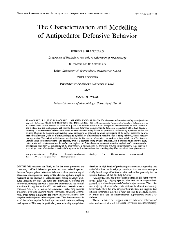 (PDF) The Characterization and Modelling of Antipredator Defensive Behavior