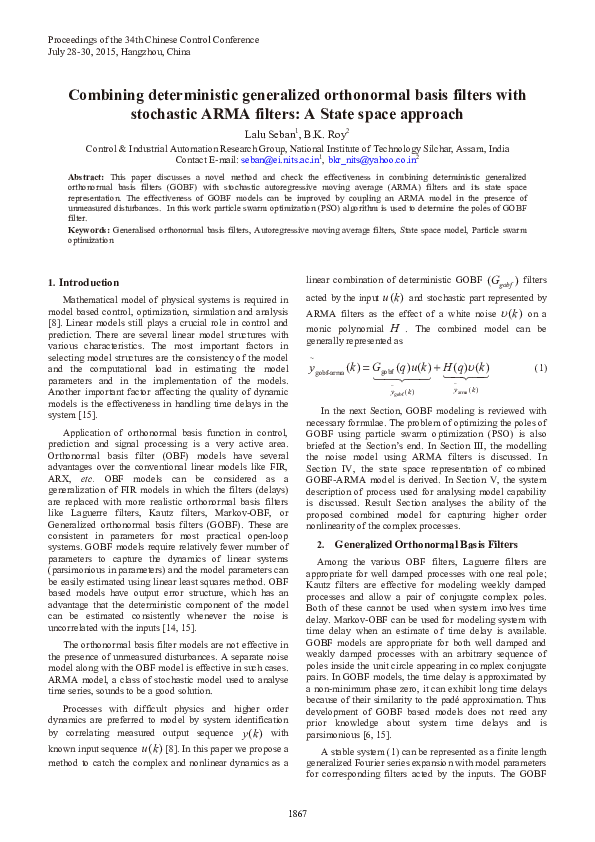 Pdf Combining Deterministic Generalized Orthonormal Basis Filters With Stochastic Arma Filters