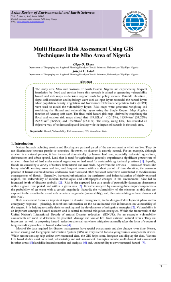 (PDF) Multi Hazard Risk Assessment Using GIS Techniques in the Mbo Area ...