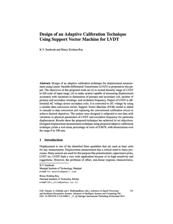 (PDF) Design of an Adaptive Calibration Technique using Support Vector Machine for LVDT