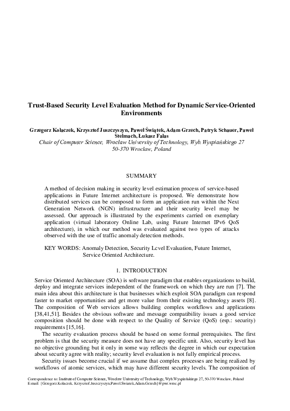 (PDF) Trust-based security-level evaluation method for dynamic service-oriented environments