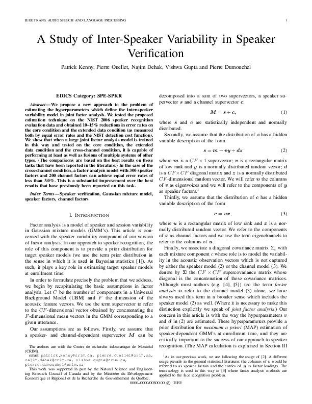 (PDF) A Study of Interspeaker Variability in Speaker Verification