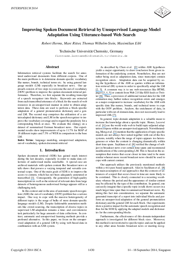 Pdf Improving Spoken Document Retrieval By Unsupervised Language
