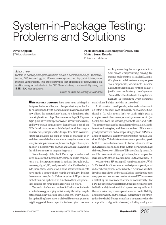 (PDF) System-in-package testing: problems and solutions