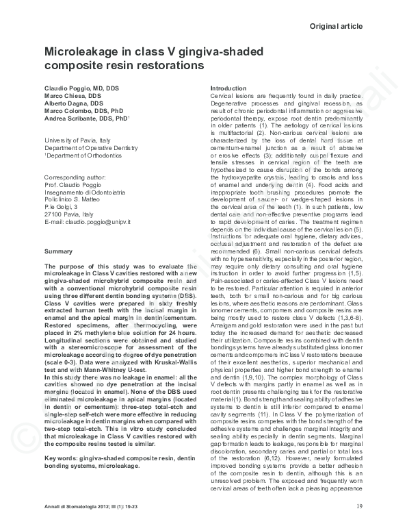 Pdf Microleakage In Class V Gingiva Shaded Composite Resin Restorations
