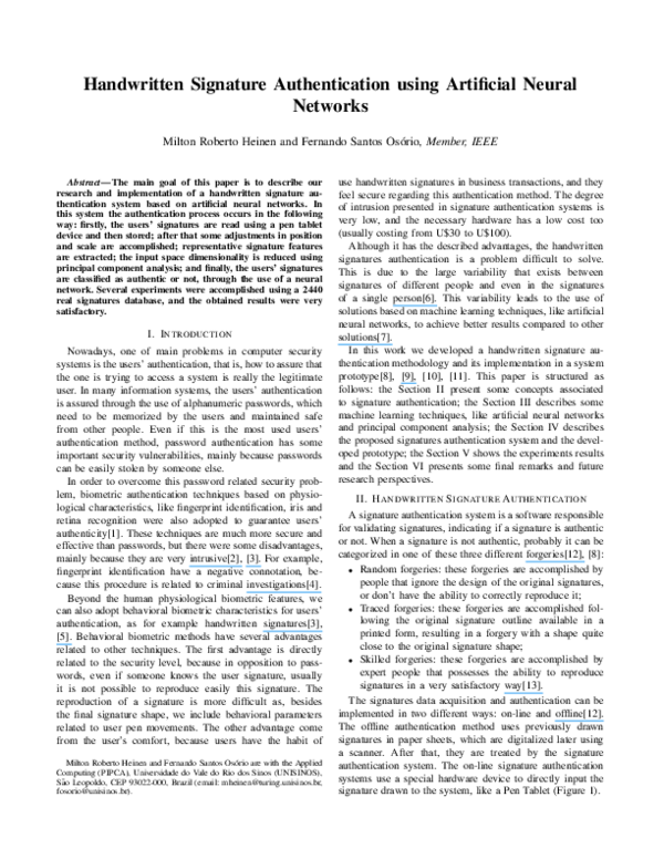 Pdf Handwritten Signature Authentication Using Artificial Neural Networks