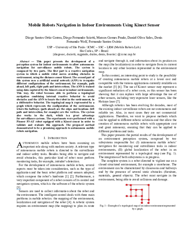 Pdf Mobile Robots Navigation In Indoor Environments Using Kinect Sensor
