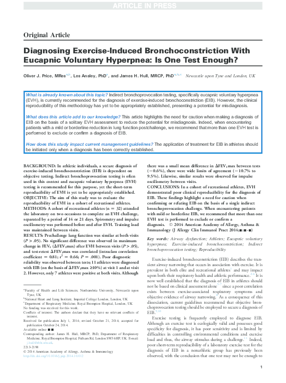 (PDF) Diagnosing Exercise-Induced Bronchoconstriction With Eucapnic ...