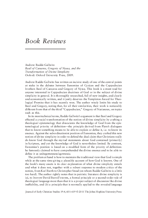 (PDF) Review of Andrew Radde-Gallwitz, Basil of Caesarea, Gregory of ...