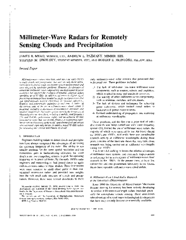 (PDF) Millimeter-wave radars for remotely sensing clouds and precipitation