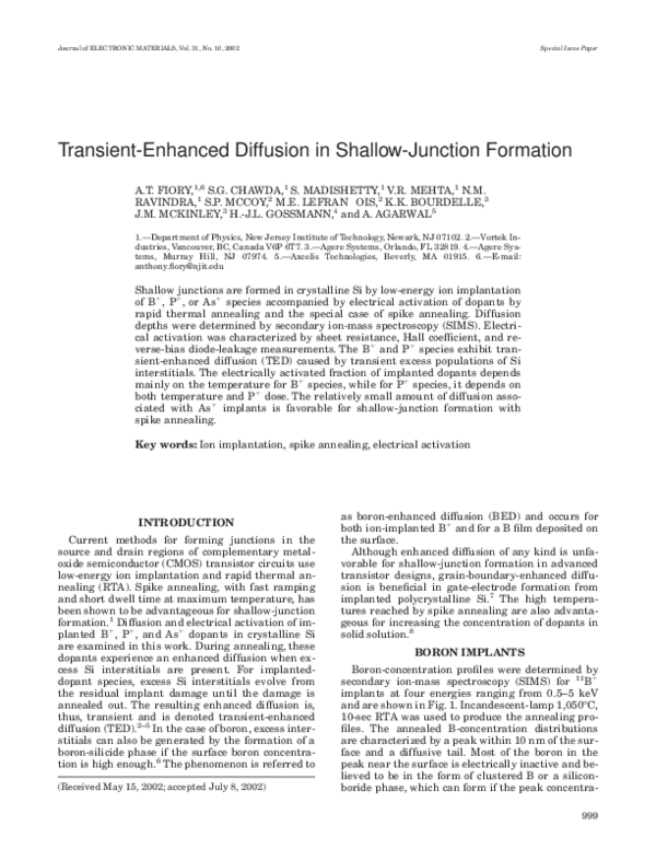 (PDF) Transient-enhanced diffusion in shallow-junction formation ...