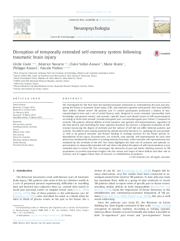 (PDF) Disruption of temporally extended self-memory system following ...