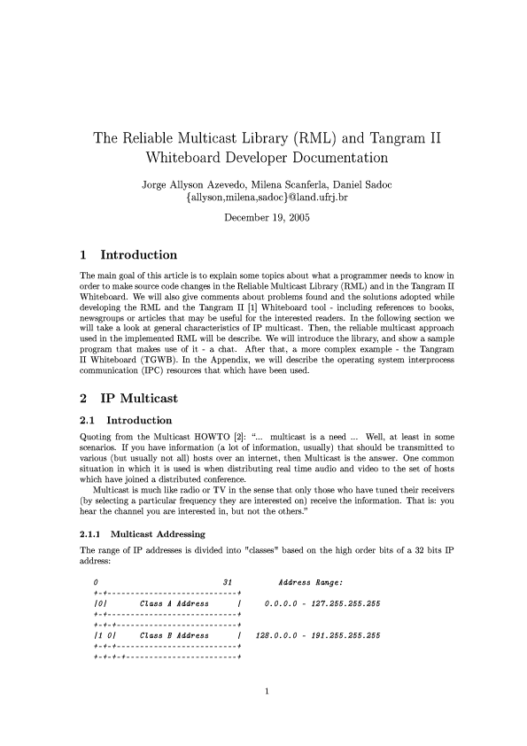 (PDF) The Reliable Multicast Library (RML) and Tangram II Whiteboard Developer Documentation