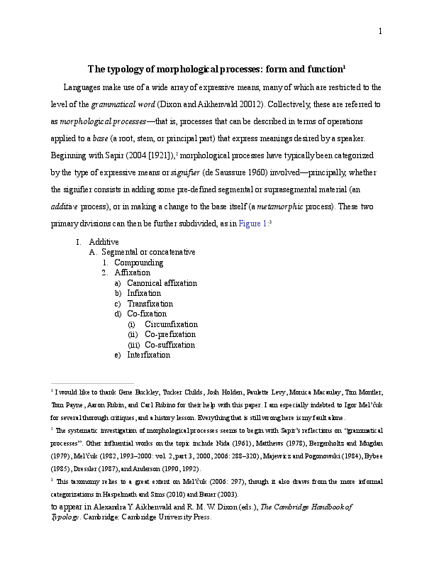(PDF) The typology of morphological processes: form and function
