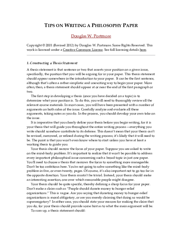 Tips on Writing a Philosophy Paper