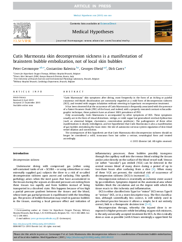 (PDF) Cutis Marmorata skin decompression sickness is a manifestation of ...