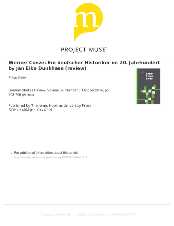 (PDF) Review: Werner Conze: Ein deutscher Historiker im 20. Jahrhundert ...