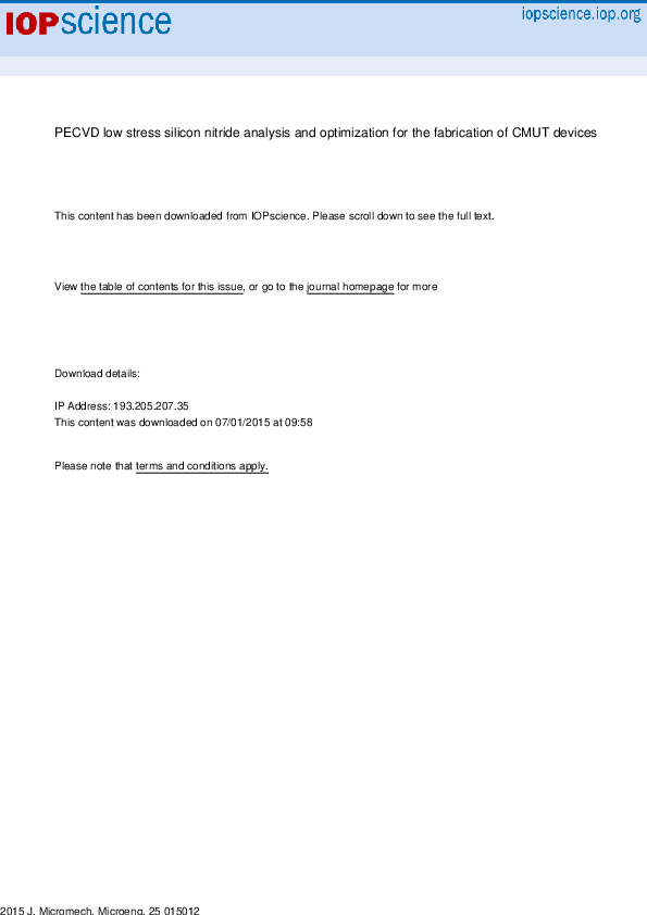 (PDF) PECVD low stress silicon nitride analysis and optimization for the fabrication of CMUT devices