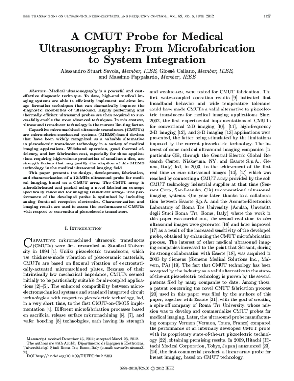 (PDF) A CMUT Probe for Medical Ultrasonography: From Microfabrication ...