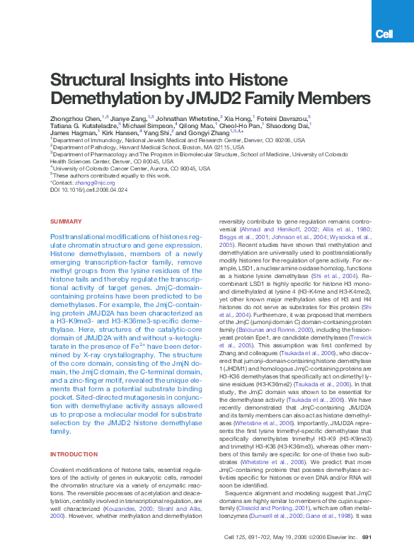 (PDF) Structural Insights into Histone Demethylation by JMJD2 Family ...