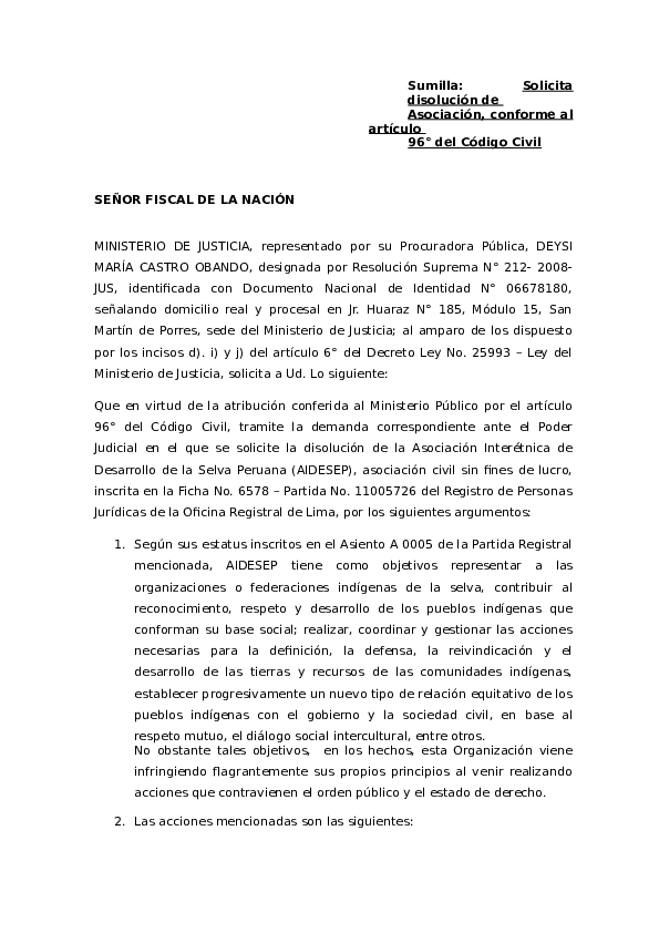 (DOC) Demanda articulo 96 codigo civil