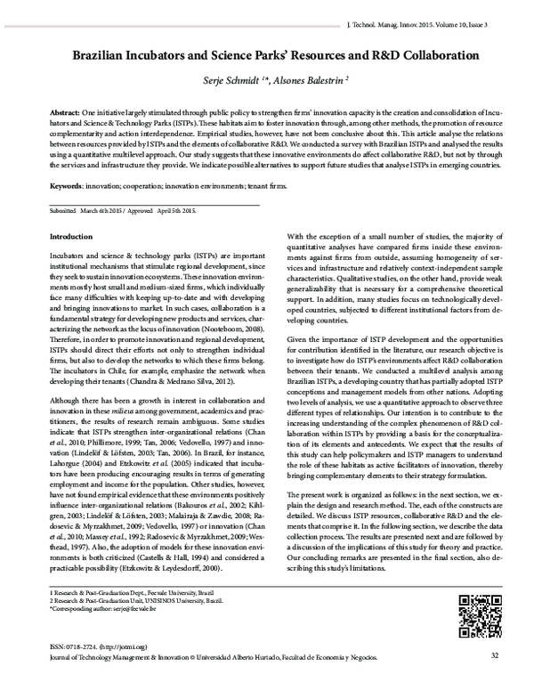 (PDF) Brazilian Incubators and Science Parks’ Resources and R&D ...
