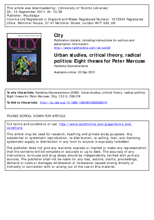 (PDF) Urban Studies, Critical Theory, Radical Politics: Eight Theses ...