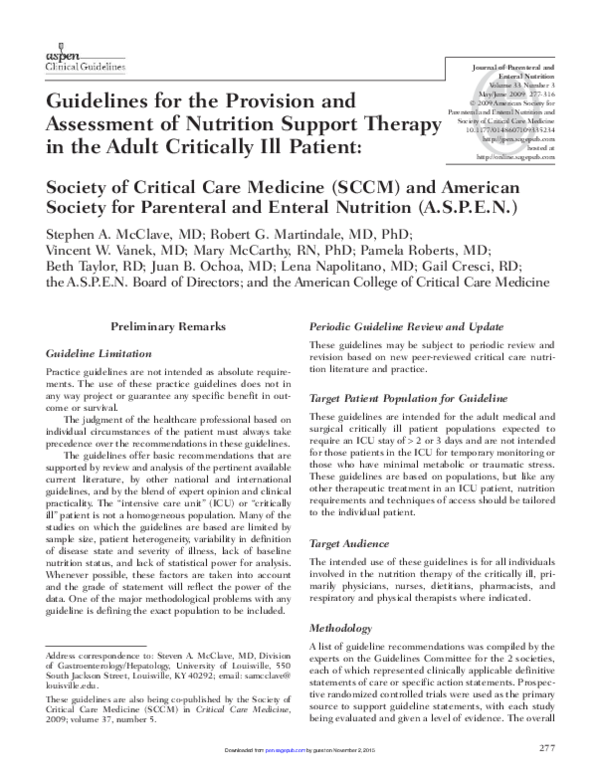 (PDF) Nutrition (A.S.P.E.N.) Patient:: Society of Critical Care ...