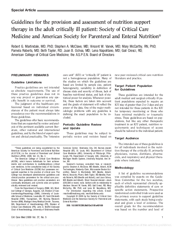 (PDF) Guidelines for the provision and assessment of nutrition support ...