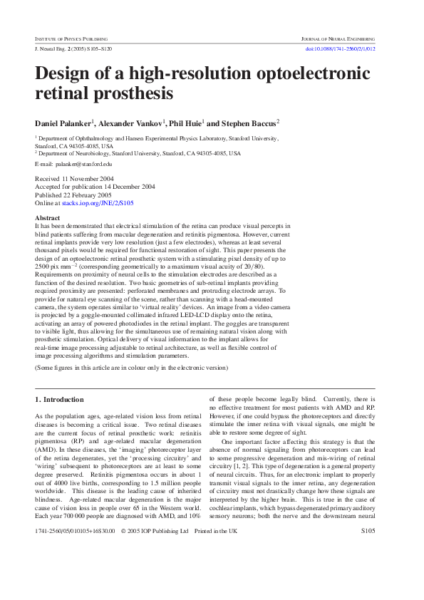 (PDF) Design of a high-resolution optoelectronic retinal prosthesis