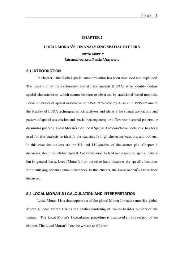 (PDF) Local Moran's I calculation