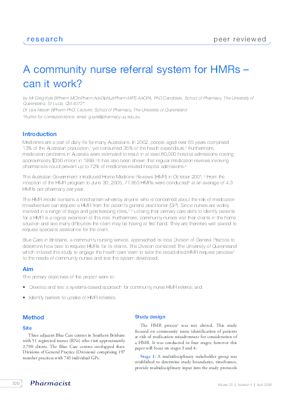 (PDF) Community Nurse Referral for HMR - Will it Work?