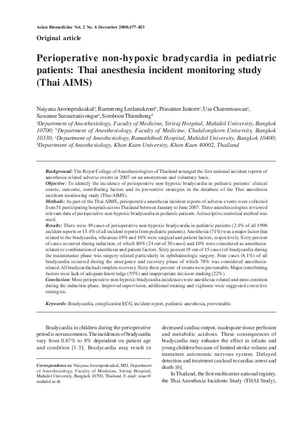 (PDF) Perioperative non-hypoxic bradycardia in pediatric patients: Thai ...