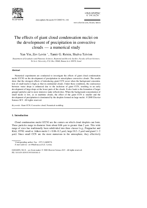 (PDF) The effects of giant cloud condensation nuclei on the development of precipitation in ...
