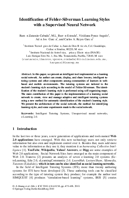 (PDF) Identification of Felder-Silverman Learning Styles with a Supervised Neural Network