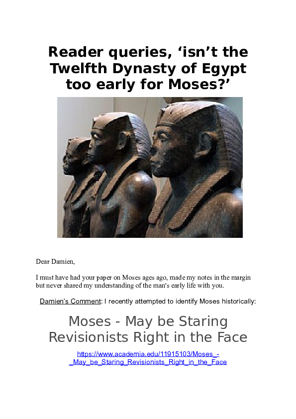 (DOC) Reader queries, ‘isn’t the Twelfth Dynasty of Egypt too early for ...