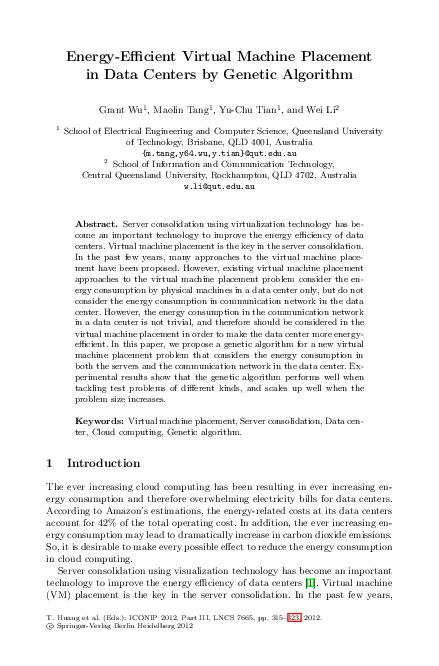 (PDF) LNCS 7665 - Energy-Efficient Virtual Machine Placement in Data Centers by Genetic Algorithm