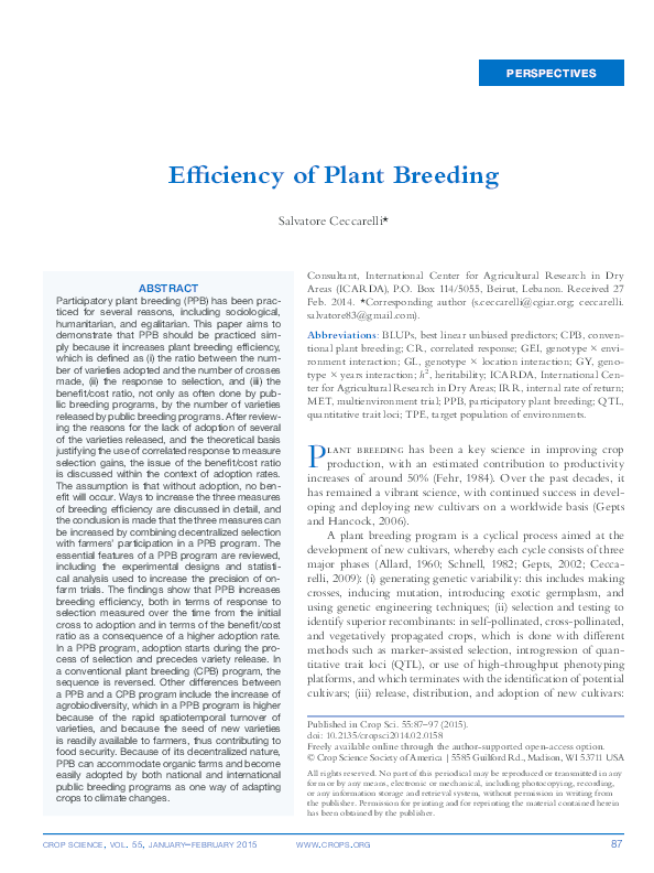 (PDF) Efficiency of plant breeding