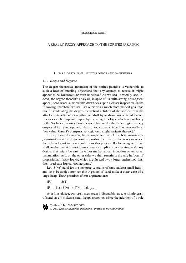 (PDF) A Really Fuzzy Approach to the Sorites Paradox