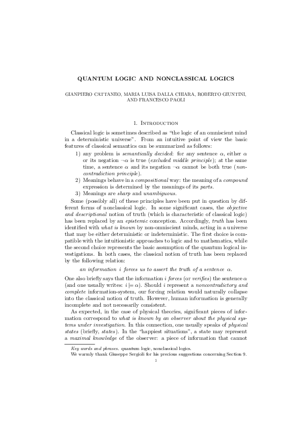 (PDF) Quantum Logic and Nonclassical Logics