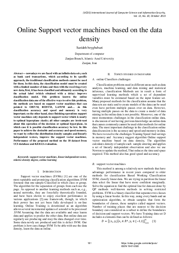 (PDF) Online Support Vector Machines Based on the Data Density