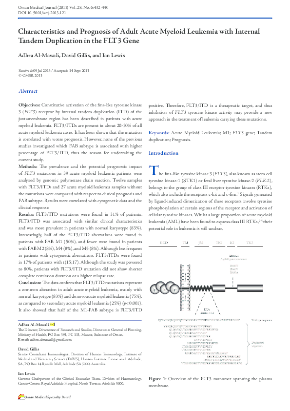 (PDF) Characteristics and Prognosis of Adult Acute Myeloid Leukemia with Internal Tandem ...
