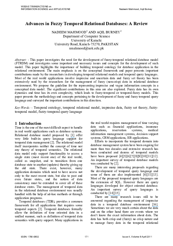 Pdf Advances In Fuzzy Temporal Relational Databases A Review